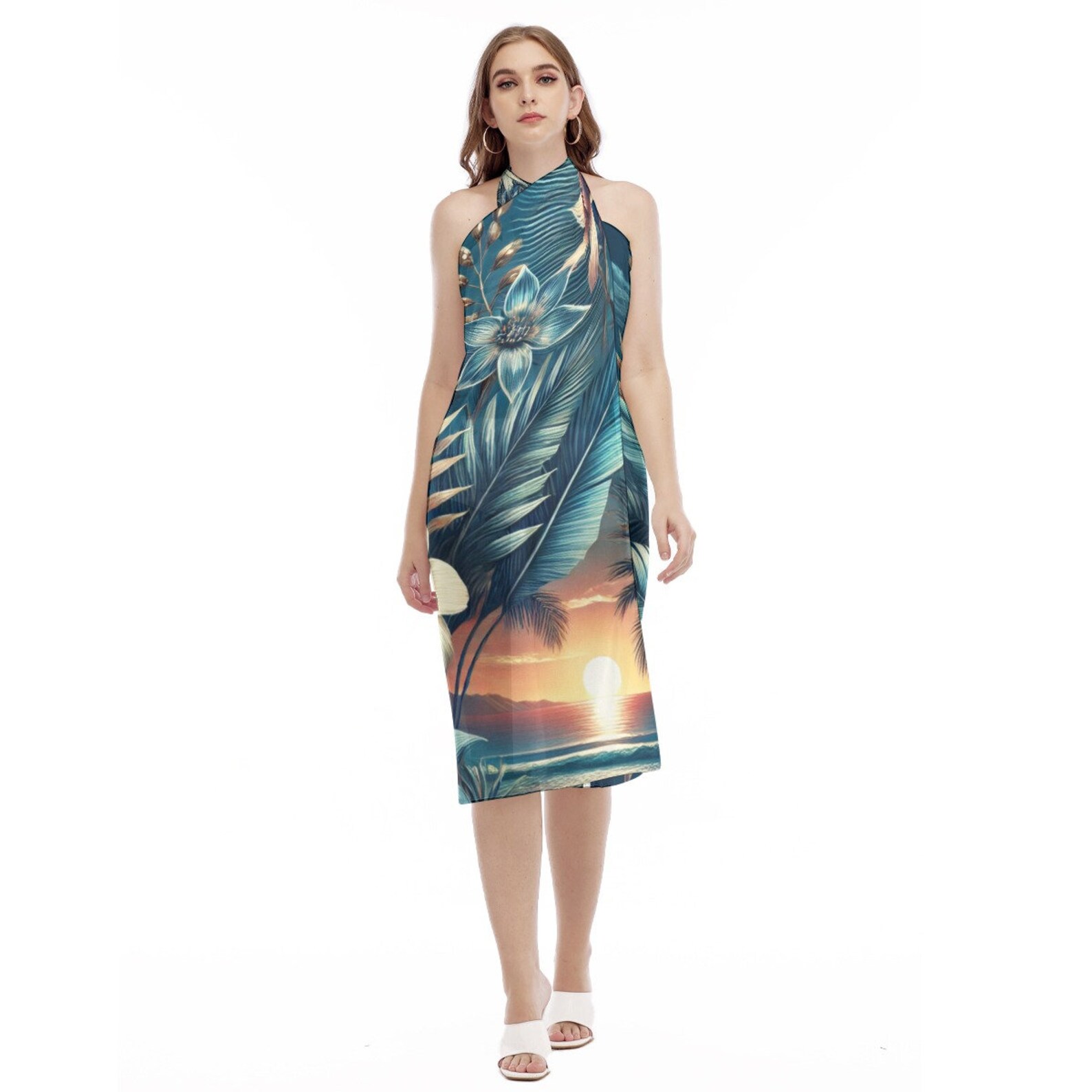 Hibiscus Sunset Tropical Beach Halter Dress | Summer Maxi Dress | Eco ...
