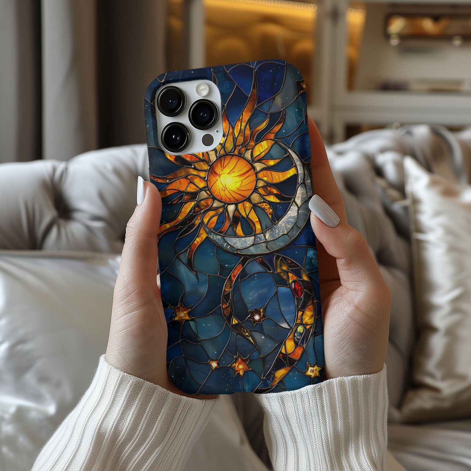 Faux Stain Glass Starry Night Sky Phone Cover, 3D Celestial Stained ...