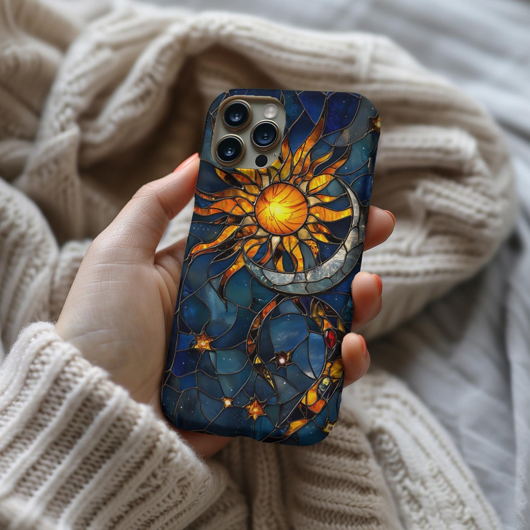 Faux Stain Glass Starry Night Sky Phone Cover, 3D Celestial Stained Glass Moon & Stars Phone ...