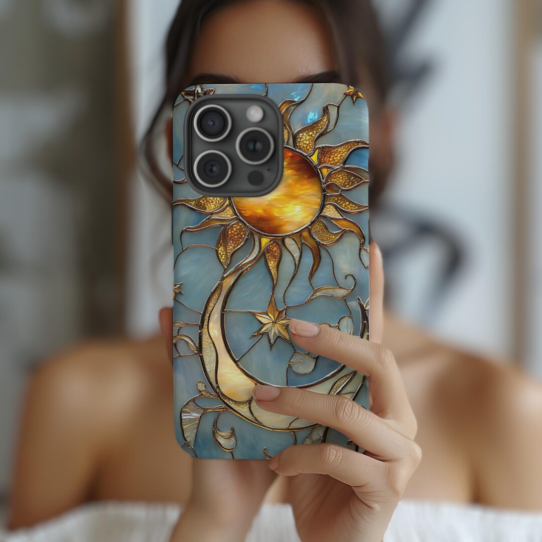 Faux Stain Glass Starry Night Sky Phone Cover, 3D Celestial Stained Glass Moon & Stars Phone ...