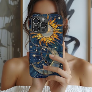 Faux Stain Glass Starry Night Sky Phone Cover, 3D Celestial Stained Glass Moon & Stars Phone ...