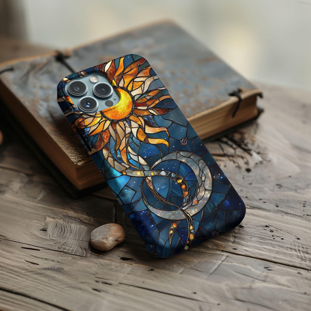 Faux Stain Glass Starry Night Sky Phone Cover, 3D Celestial Stained Glass Moon & Stars Phone ...