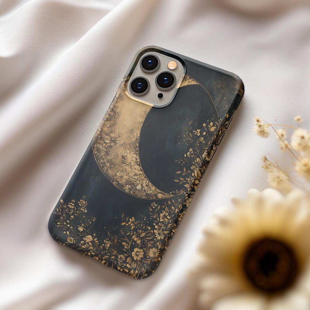Celestial Moon Vintage Floral Phone Case, Boho Cottagecore Whimsigoth ...