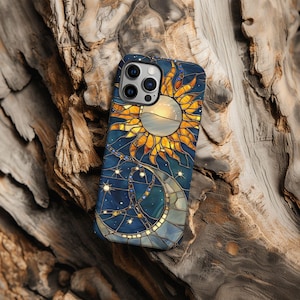 Faux Stain Glass Starry Night Sky Phone Cover, 3D Celestial Stained Glass Moon & Stars Phone ...