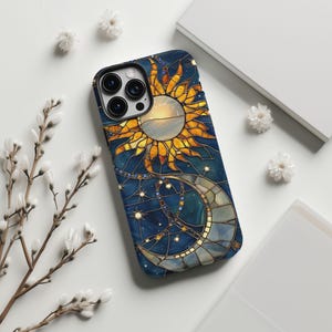 Faux Stain Glass Starry Night Sky Phone Cover, 3D Celestial Stained Glass Moon & Stars Phone ...
