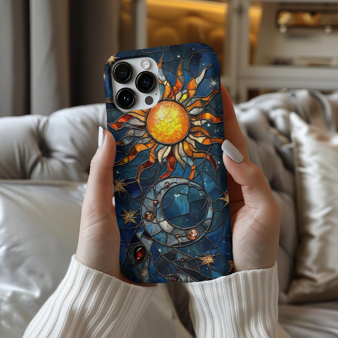 Faux Stain Glass Starry Night Sky Phone Cover, 3D Celestial Stained Glass Moon & Stars Phone ...
