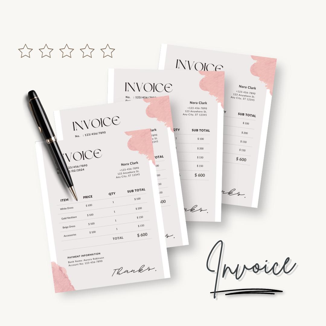 Watercolor Fashion Invoice Printable, Invoice Template, Business ...