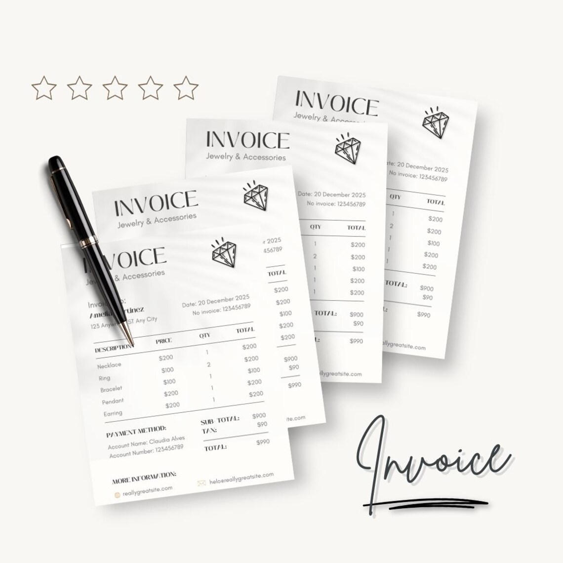 Minimalist Jewelry Store Invoice, Business Receipt, Order Receipt ...