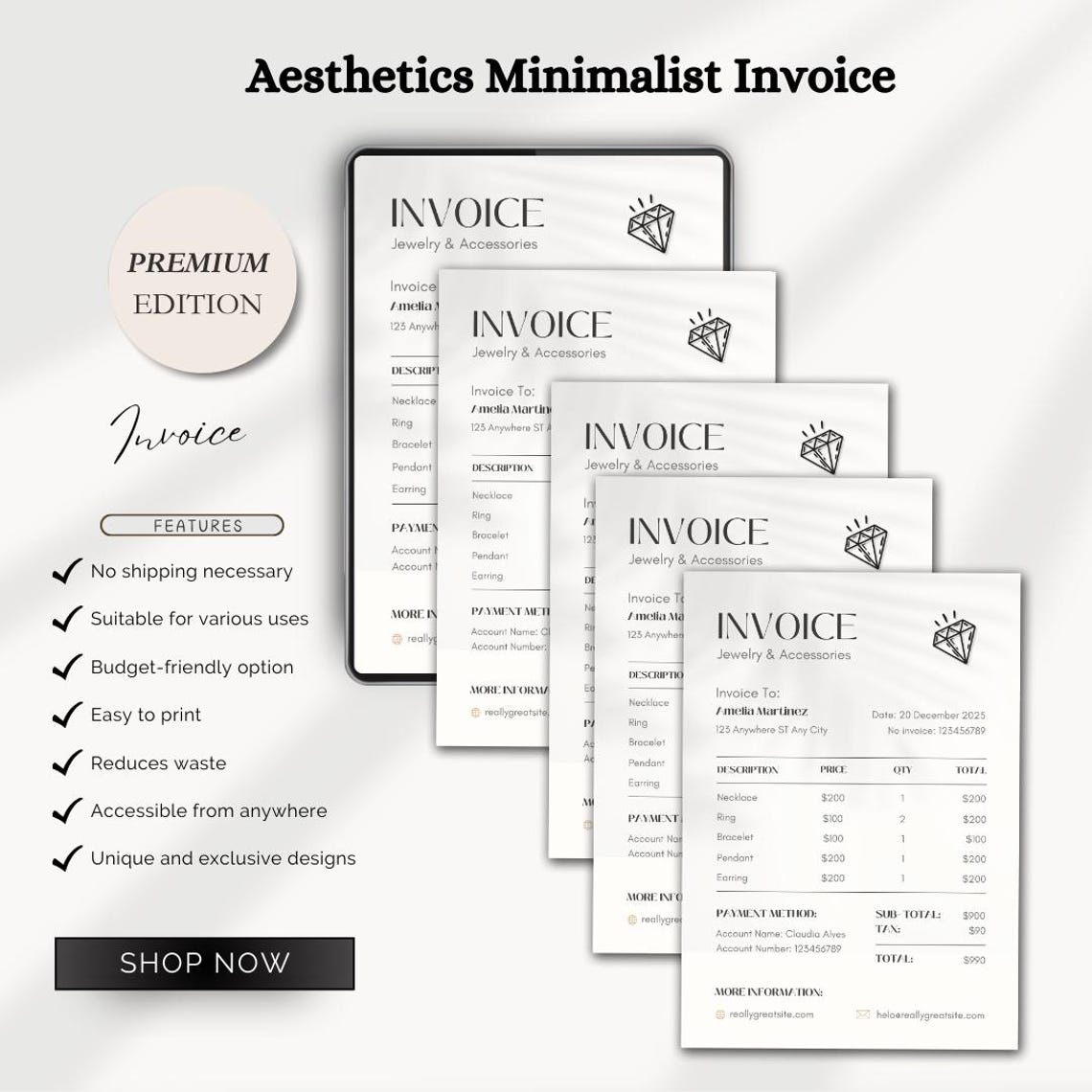 Minimalist Jewelry Store Invoice, Business Receipt, Order Receipt ...