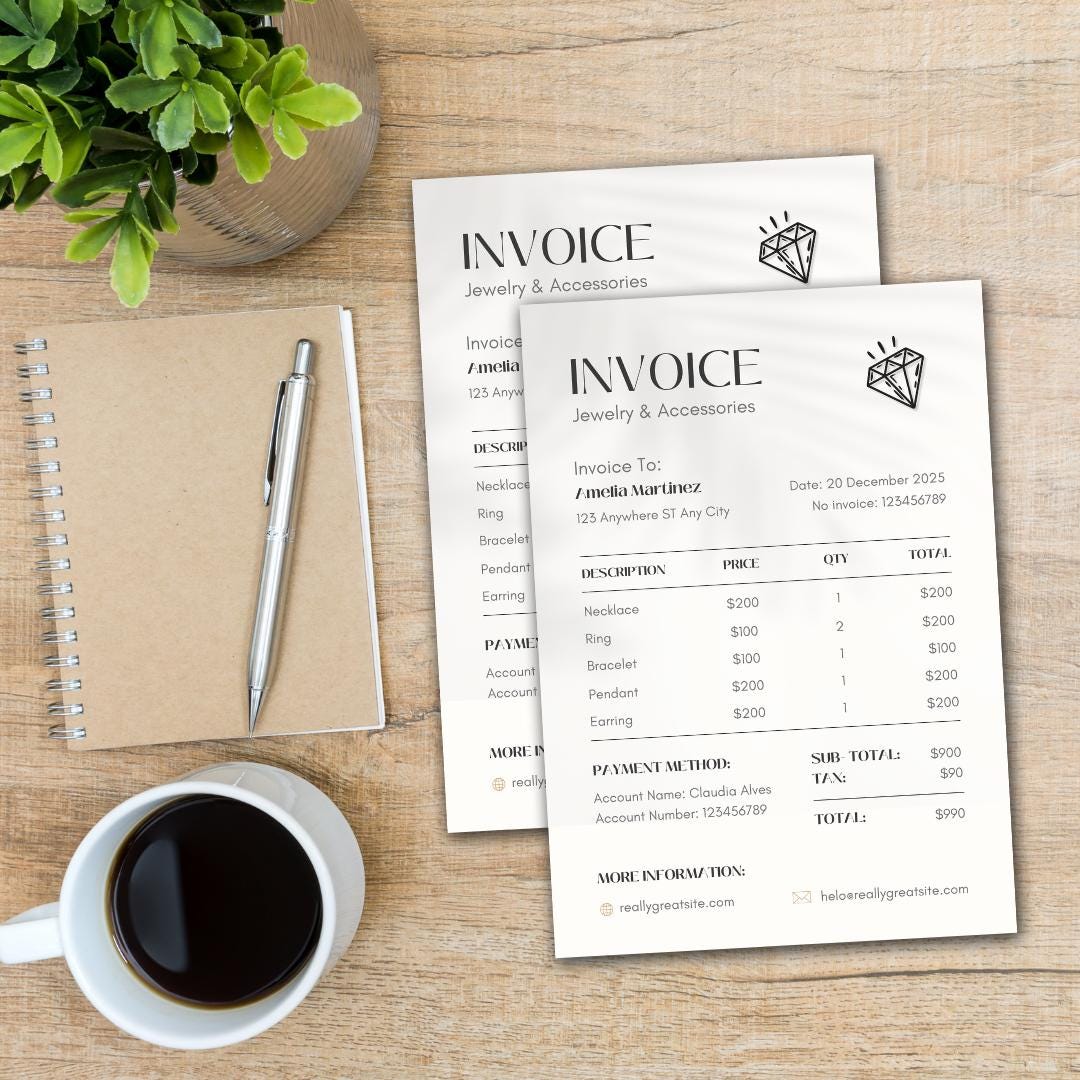 Minimalist Jewelry Store Invoice, Business Receipt, Order Receipt ...