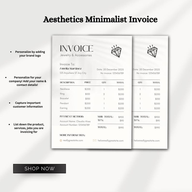 Minimalist Jewelry Store Invoice, Business Receipt, Order Receipt ...
