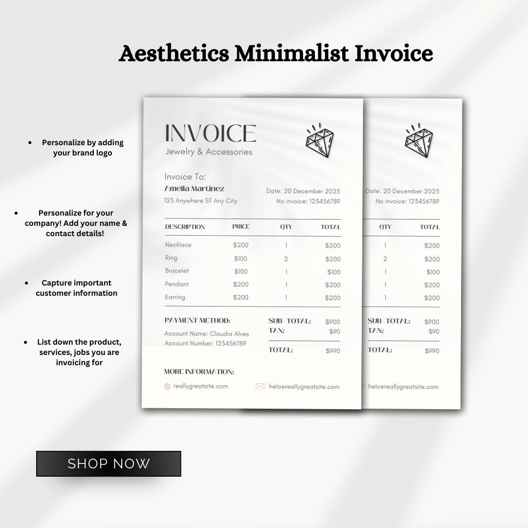 Minimalist Jewelry Store Invoice, Business Receipt, Order Receipt ...