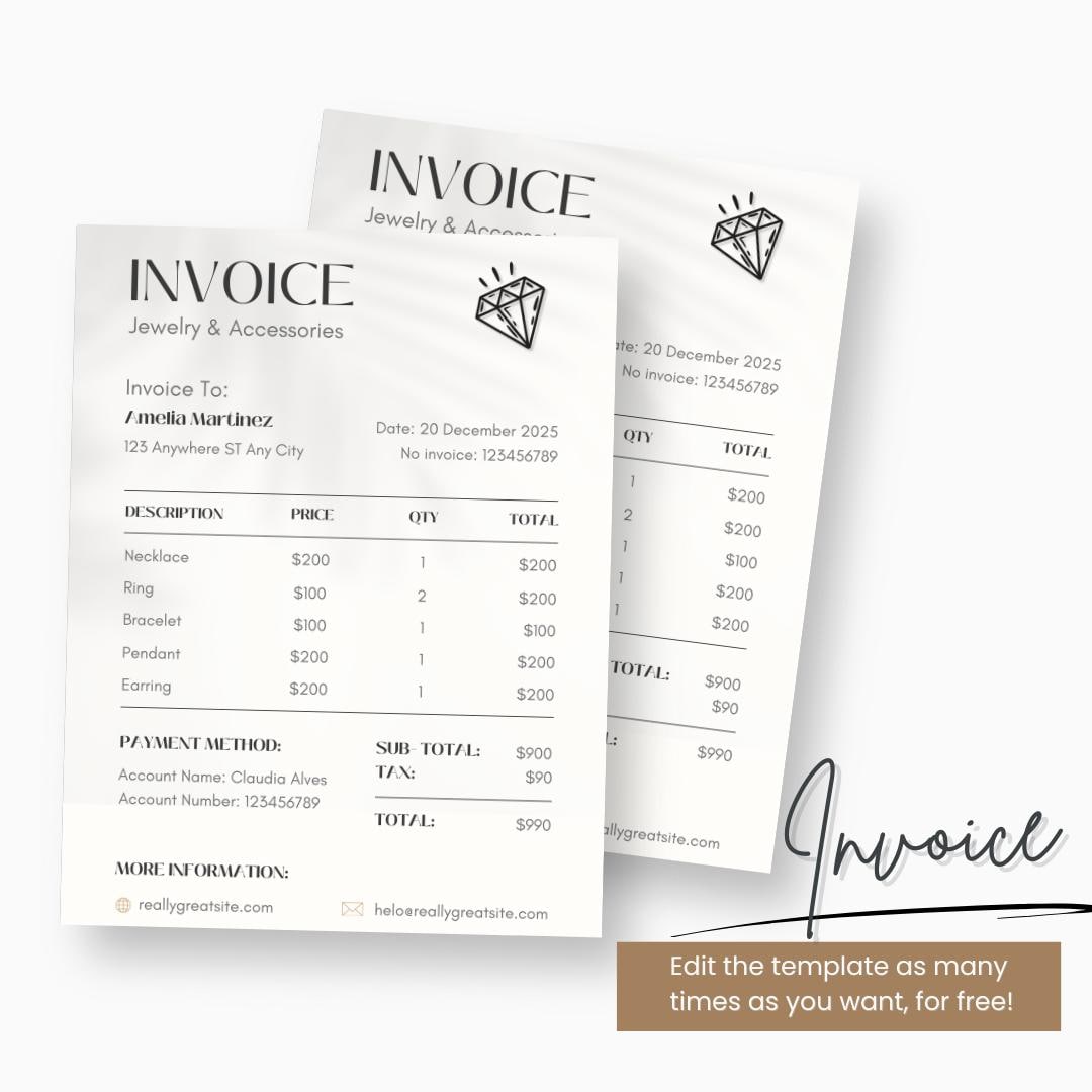 Minimalist Jewelry Store Invoice, Business Receipt, Order Receipt ...