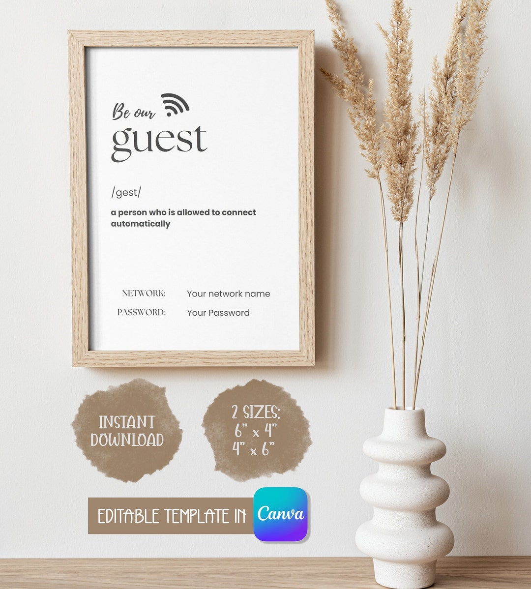 Be Our Guest Wifi Password Sign CANVA EDITABLE Template Editable Wifi ...