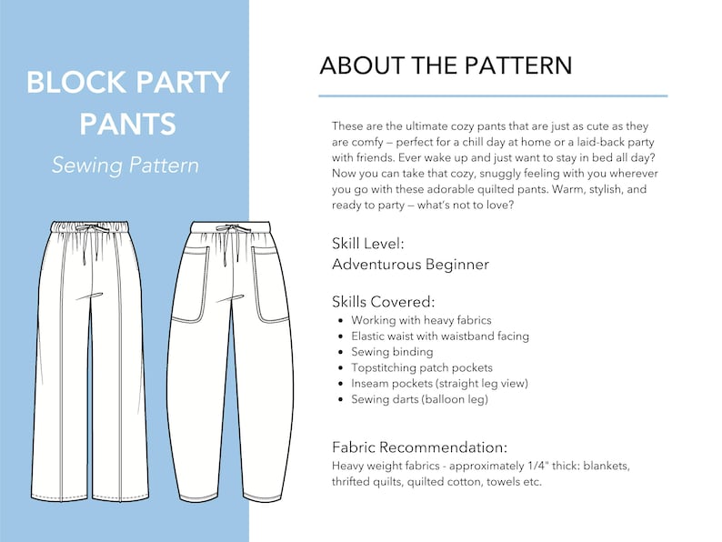 Quilted Wide Leg Pants Sewing Pattern: Beginner Friendly (size 0-34 ...