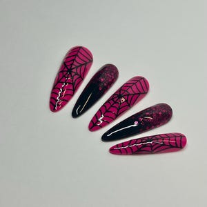Pink & Black Spider Webs W/ Pink Glitter Gel Press on Nails - Etsy