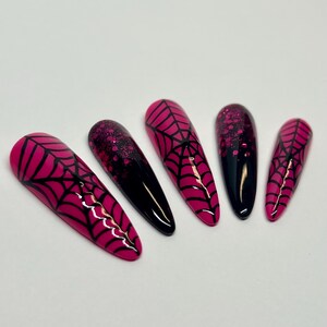 Pink & Black Spider Webs W/ Pink Glitter Gel Press on Nails - Etsy