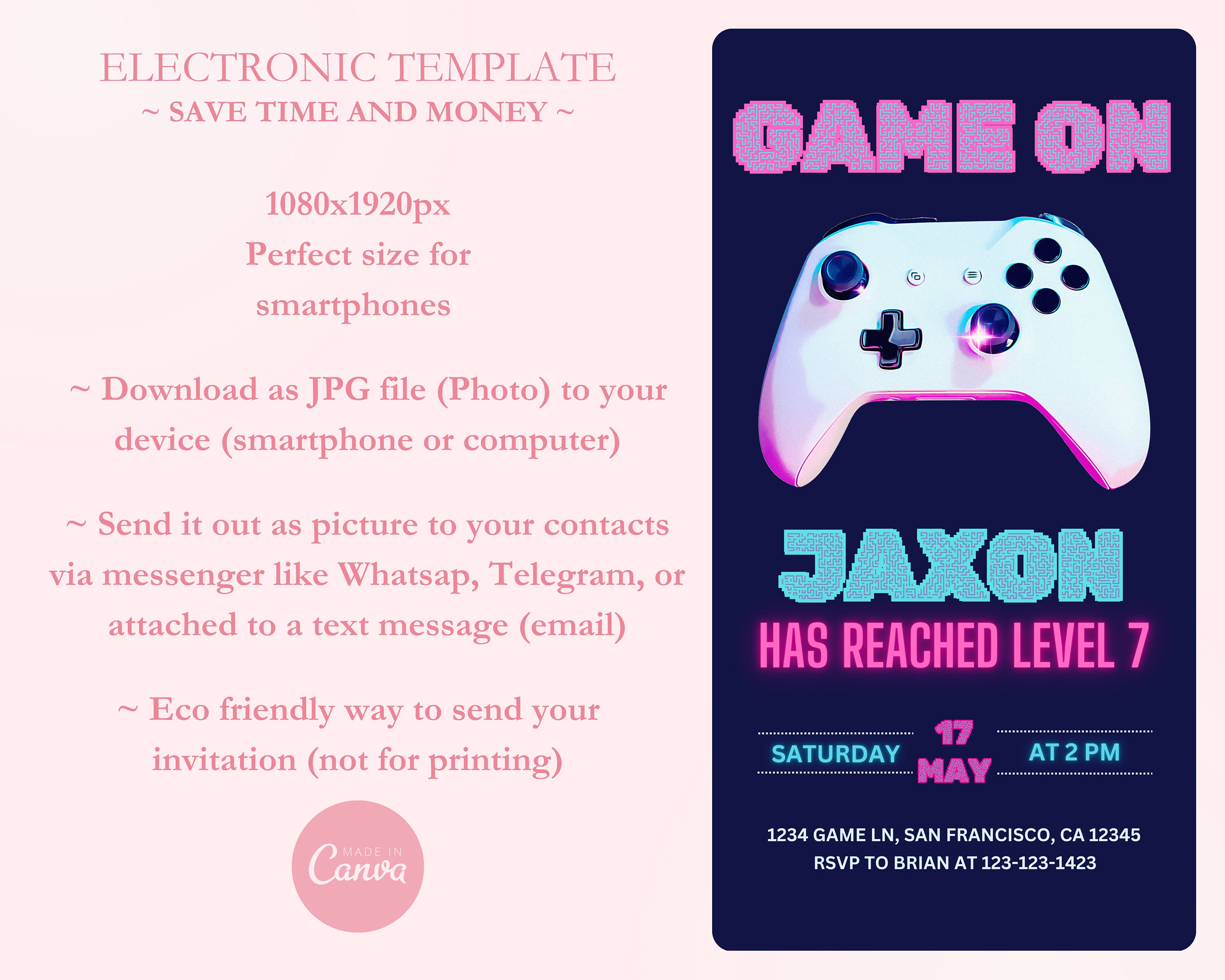 Editable Video Game Party Invitation, Video Game Invitation, Neon Glow ...
