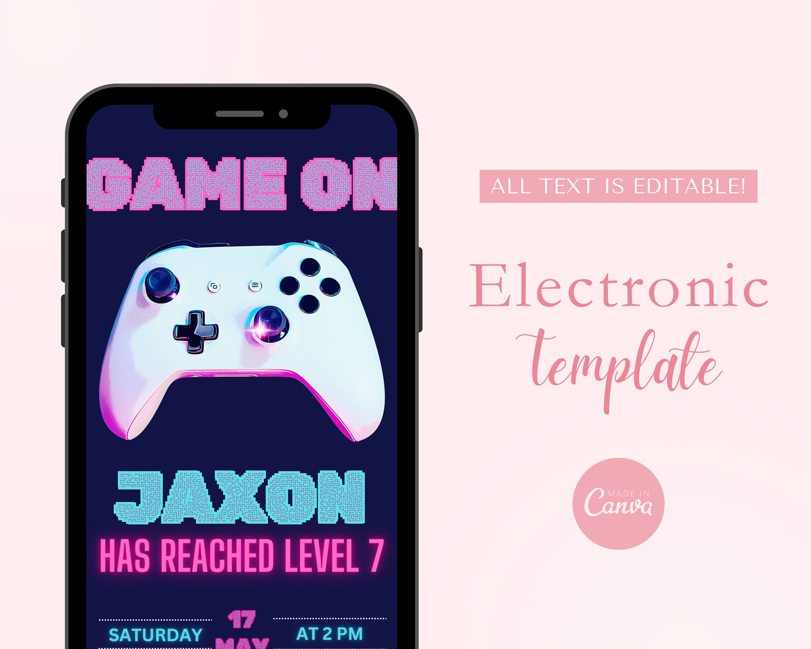 Editable Video Game Party Invitation, Video Game Invitation, Neon Glow ...