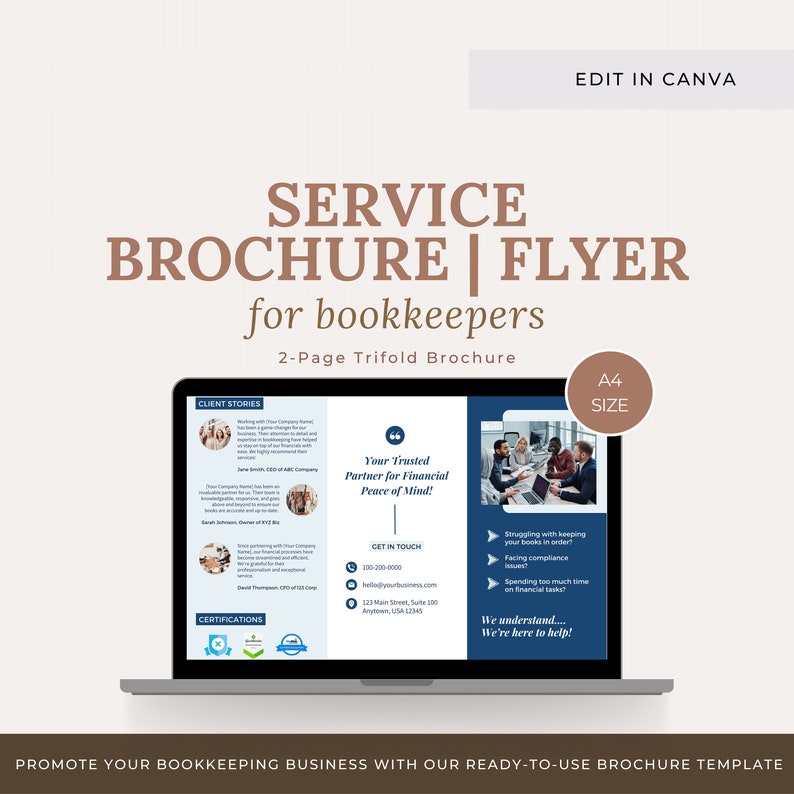 Bookkeeping Service Flyer Template Editable Trifold Brochure for ...