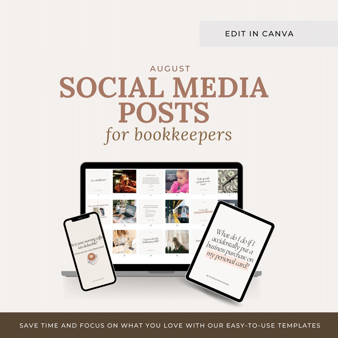 August Social Media Templates for Bookkeepers Canva Finance Social ...