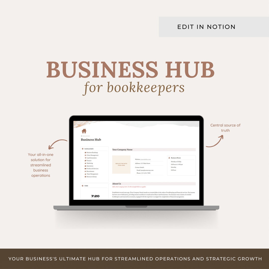 Bookkeeping Notion Hub Template Small Business Wiki Minimalist Dashboard Knowledge Management ...