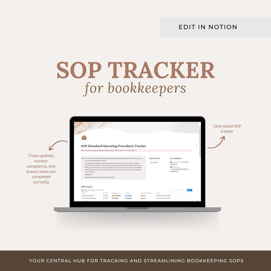 SOP Tracker for Bookkeepers and Accountants, Standard Operating ...
