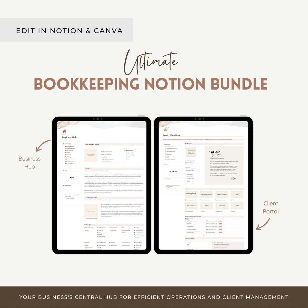 Ultimate Notion Bookkeeping Bundle Business Kit Client Portal Business ...