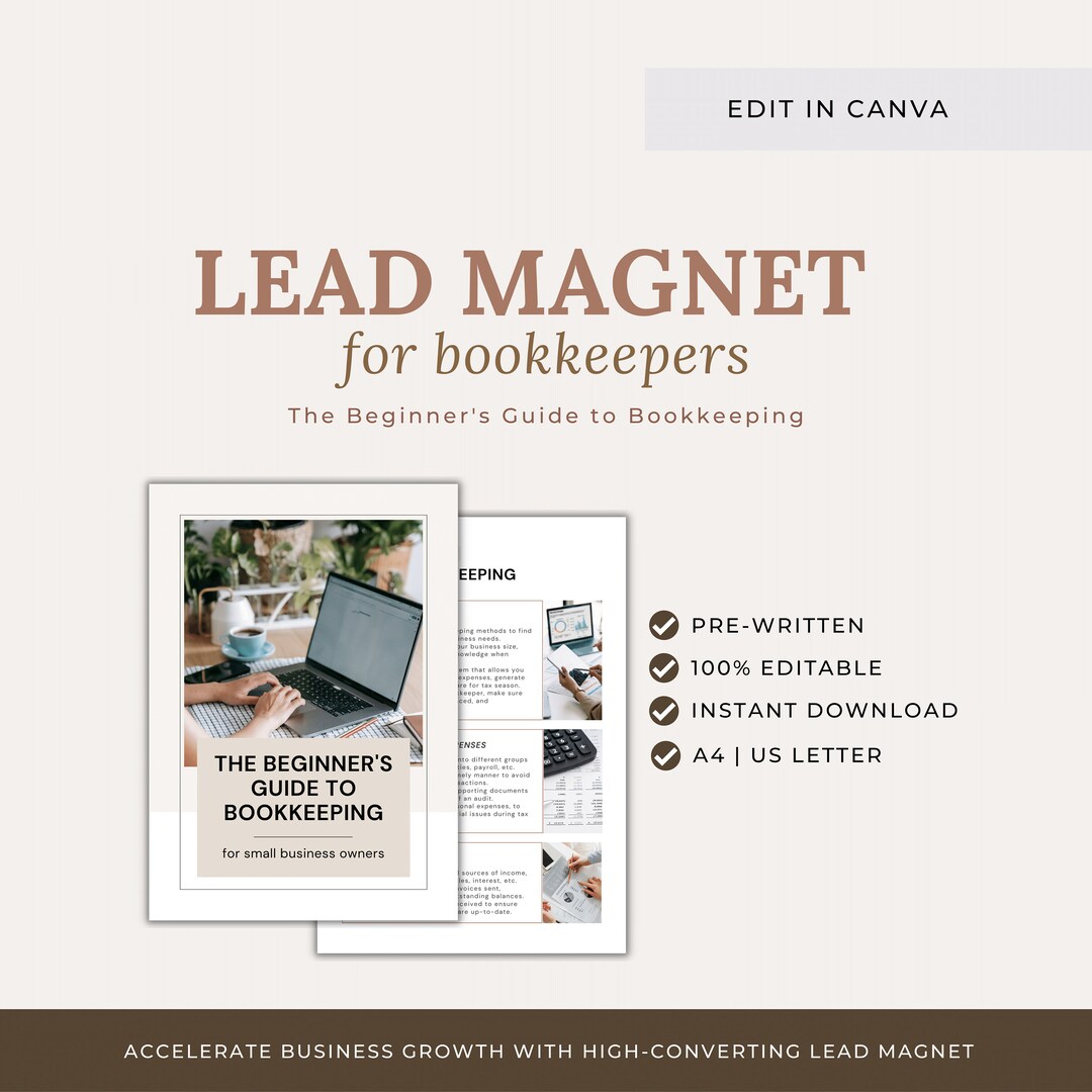 Bookkeeper Lead Magnet Editable Lead Generator Canva Template Freebie Guide to Bookkeeping Opt ...