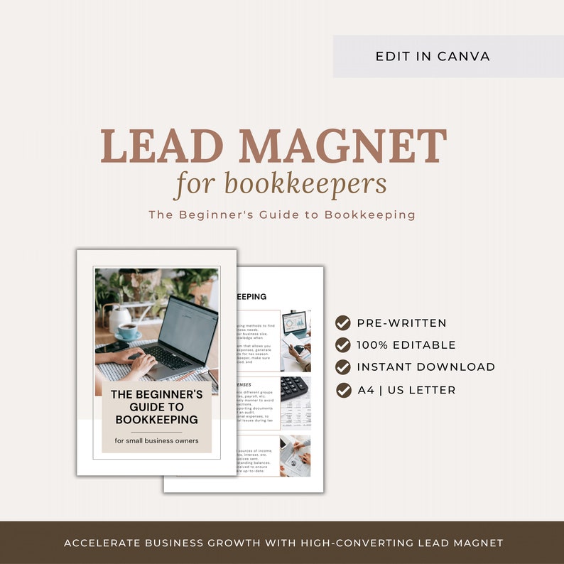 Bookkeeper Lead Magnet Editable Lead Generator Canva Template Freebie ...