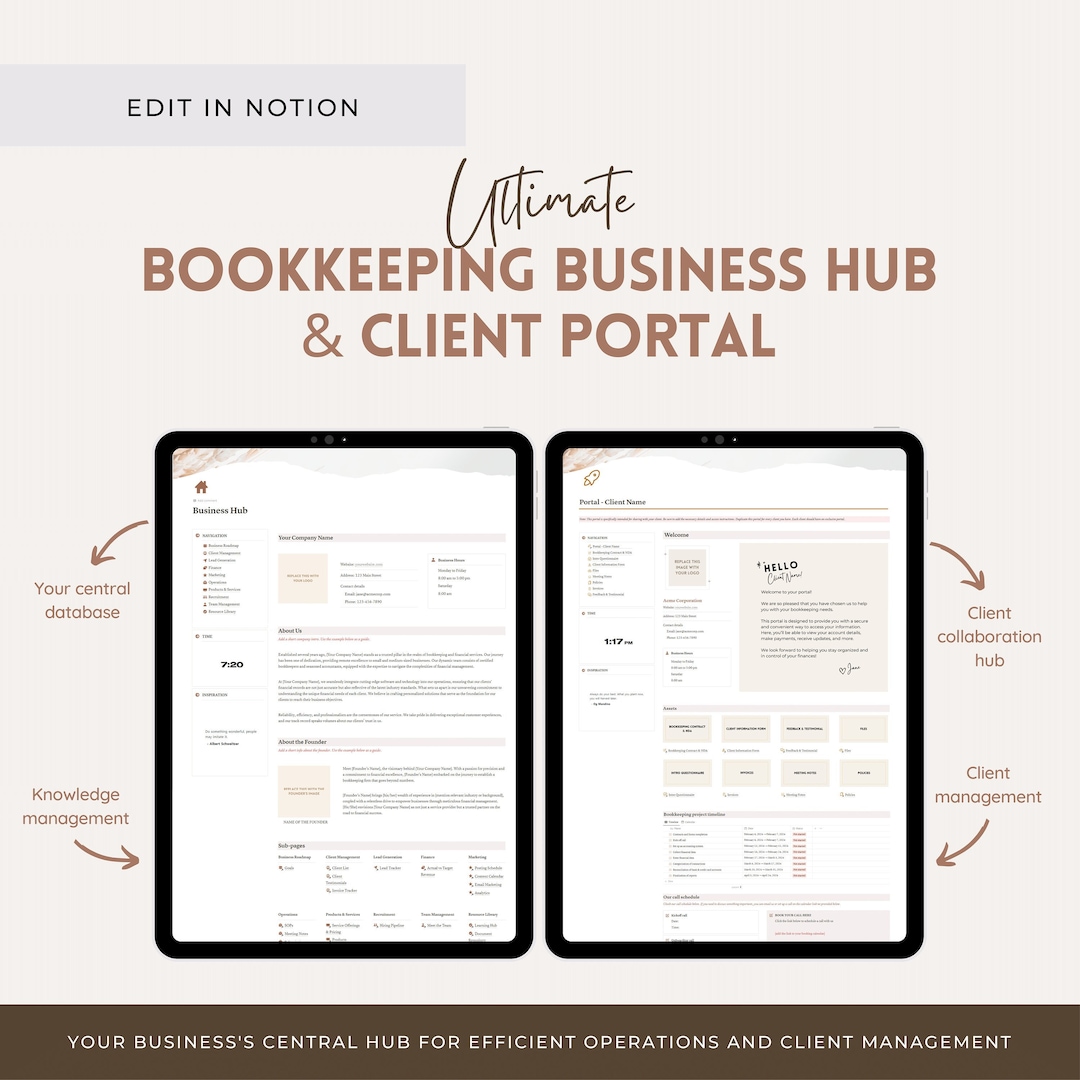Ultimate Notion Bookkeeping Bundle Client Portal Business Hub ...