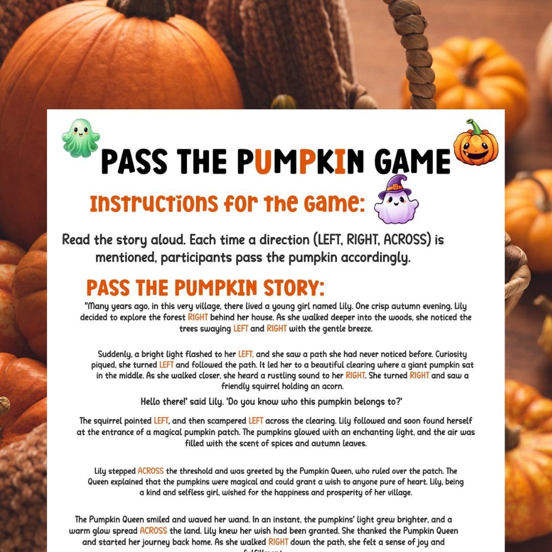 Pass the Pumpkin Game,halloween Printable Game,left,right,across Pass ...