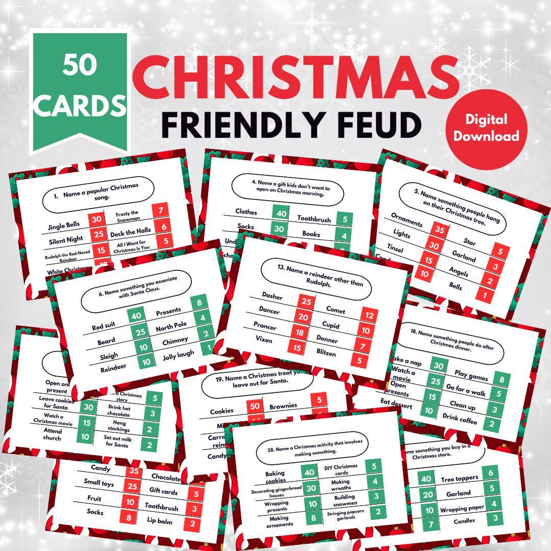 Christmas Party Feud,christmas Family Feud Game Cards, Printable-50 ...