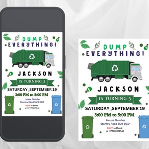 Editable Garbage Truck Invitation Canva Template,dump Truck Party ...