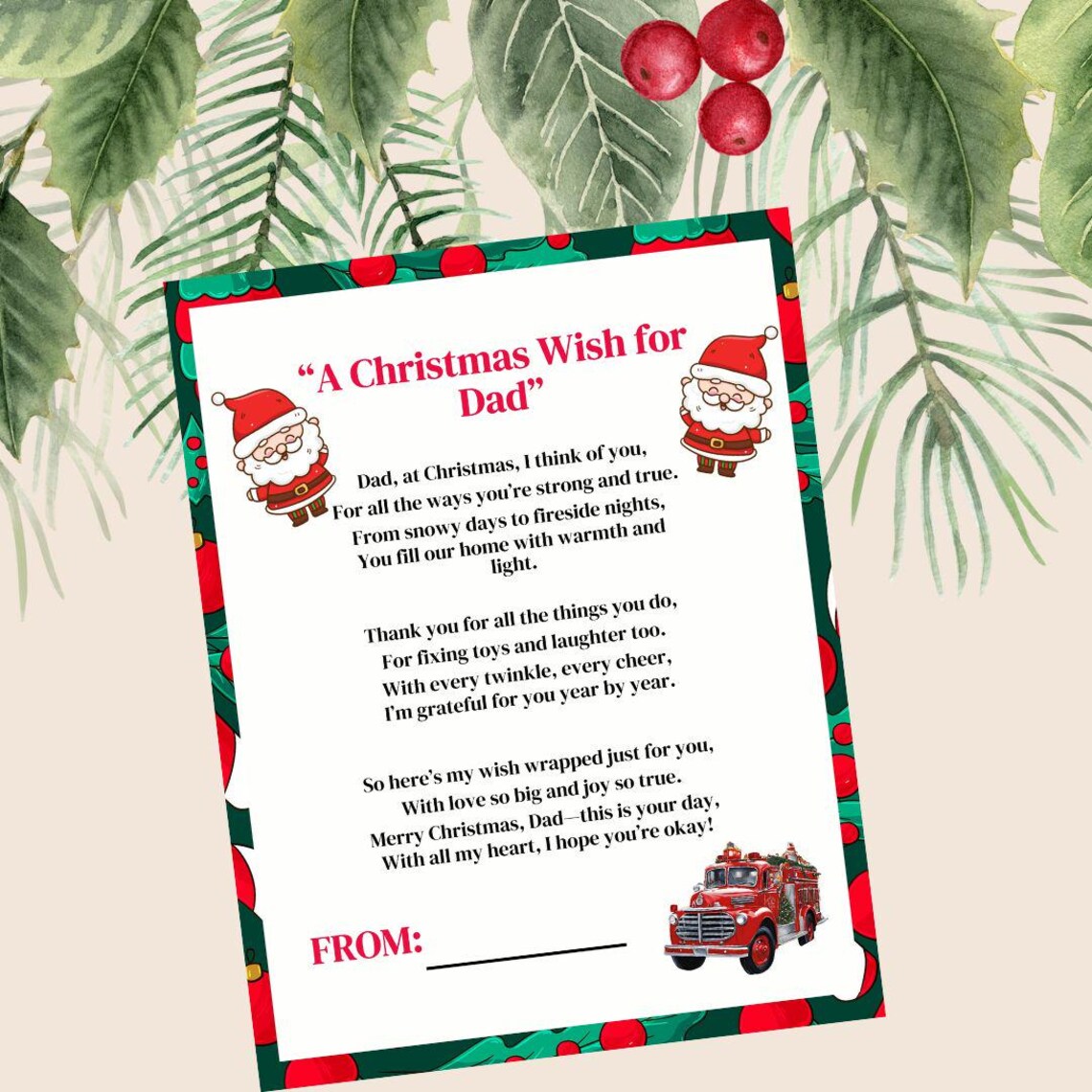 Christmas Poem Gift for Dad, Printable Card (instant Download) - Etsy