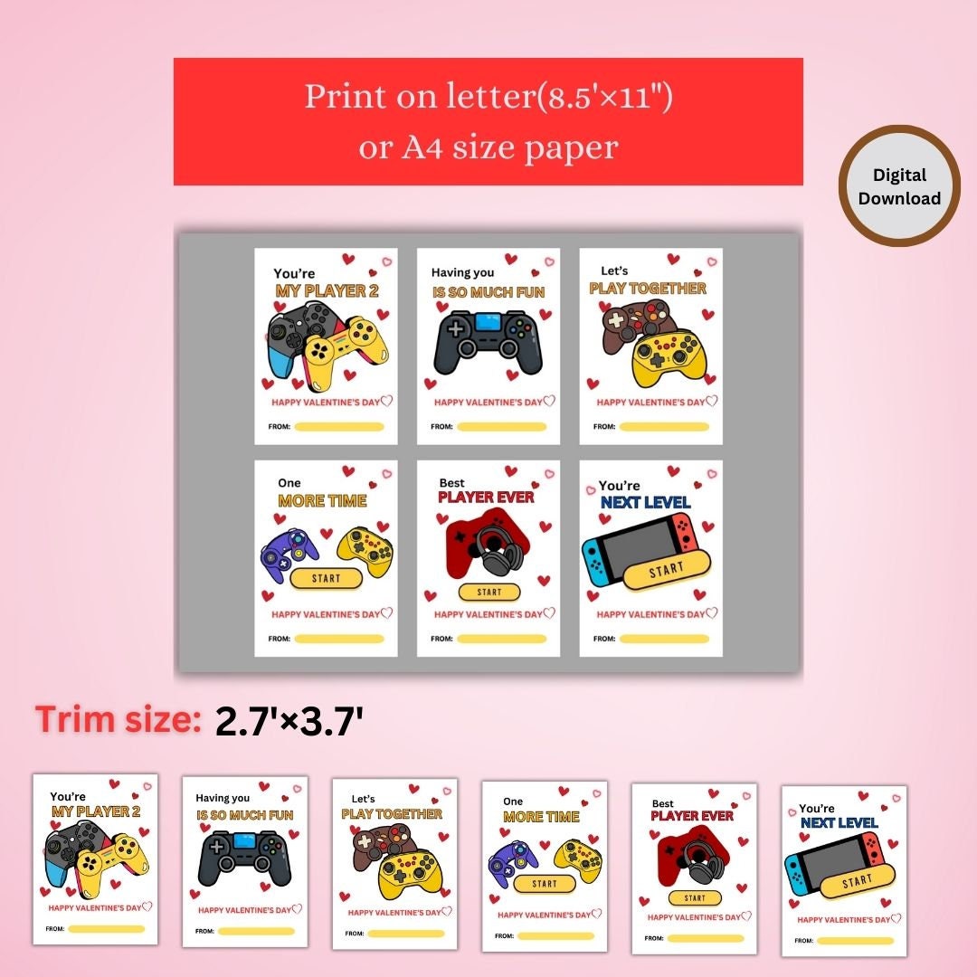 Printable Gamer Valentine's Day Card,classroom Valentine Card for Kids ...