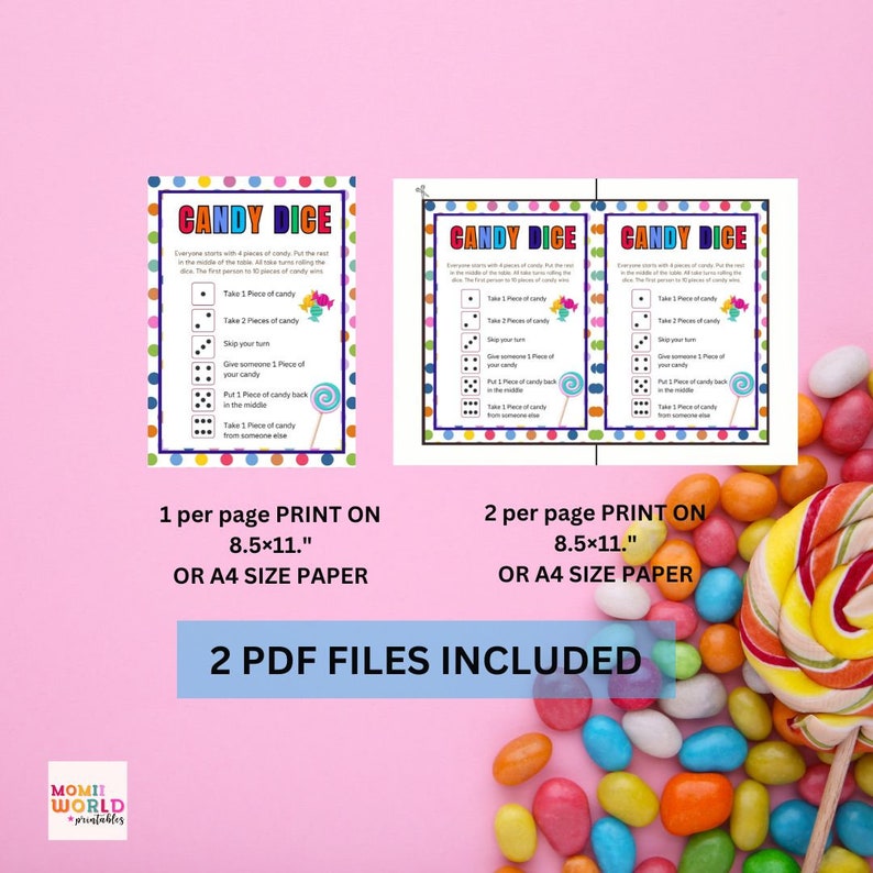 Candy Dice Game Printable Party Game,kids Birthday,girls Sleepover ...