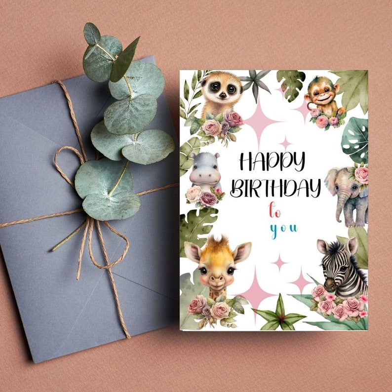 Printable Animal Safari Birthday Cards,jungle Animals Birthday Card ...