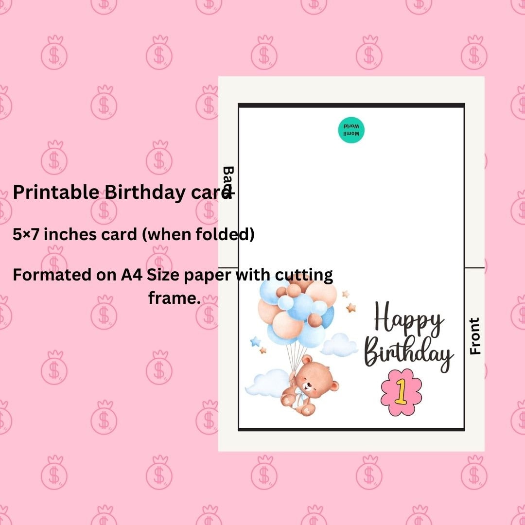Printable Teady Bear Holding Balloons Happy Birthday Card - Etsy