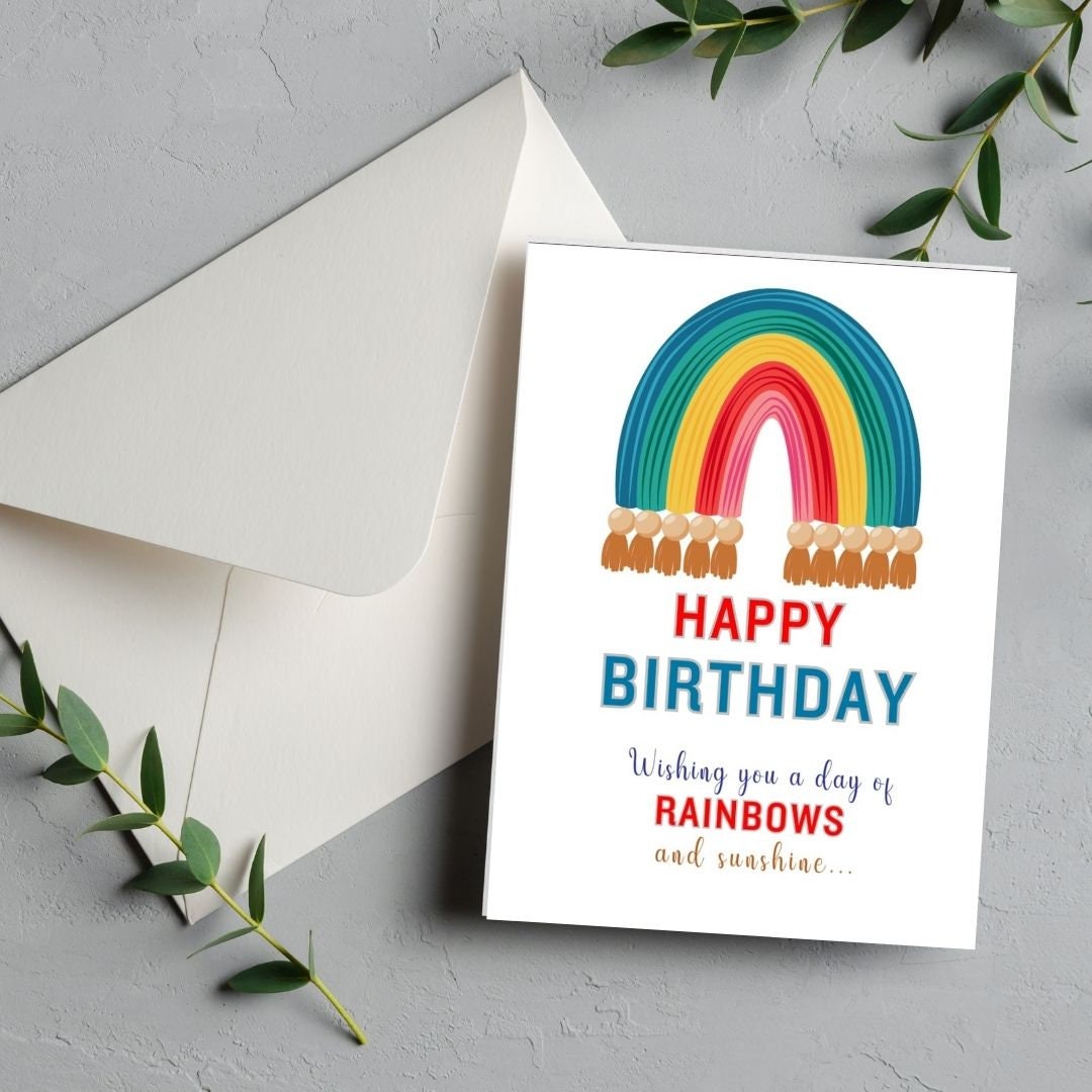 Printable Rainbow Card,rainbow Birthday Card,boho Rainbow Birthday Card ...