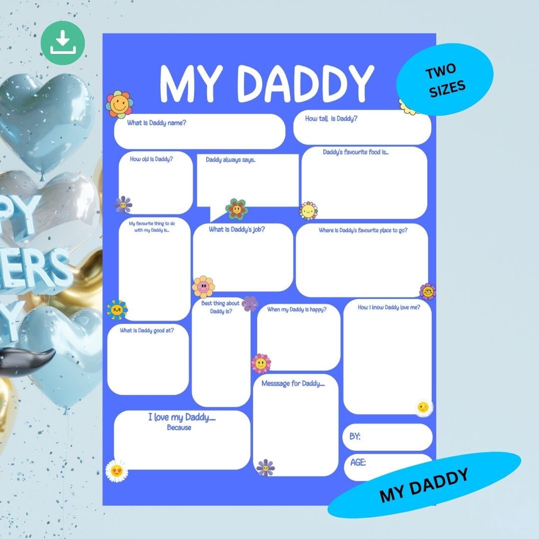My Daddy Printable Fill in Template,gift From Kids,fathers Day Gift,all ...