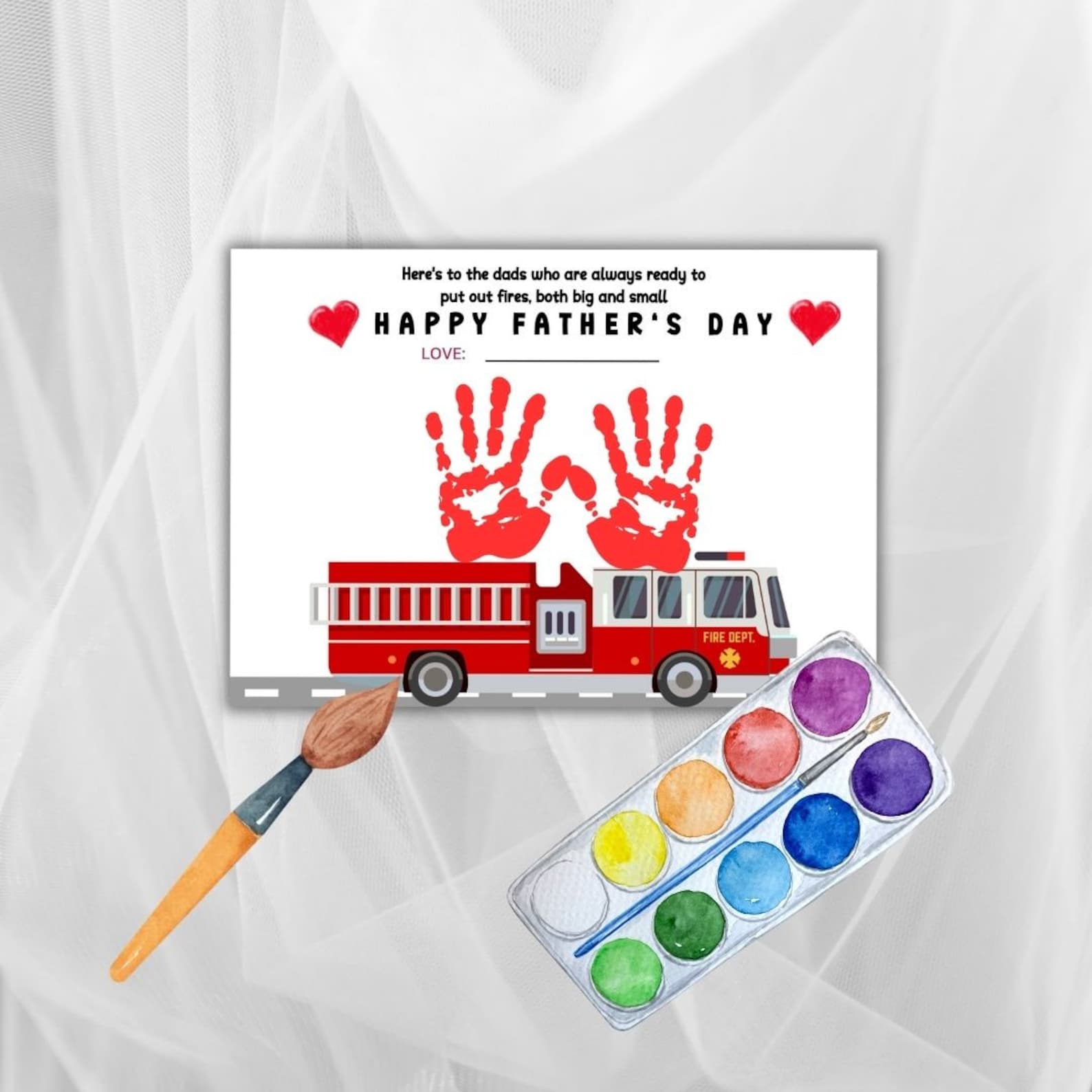 Firetruck Handprint Art: Father's Day Keepsake (PDF) - Etsy