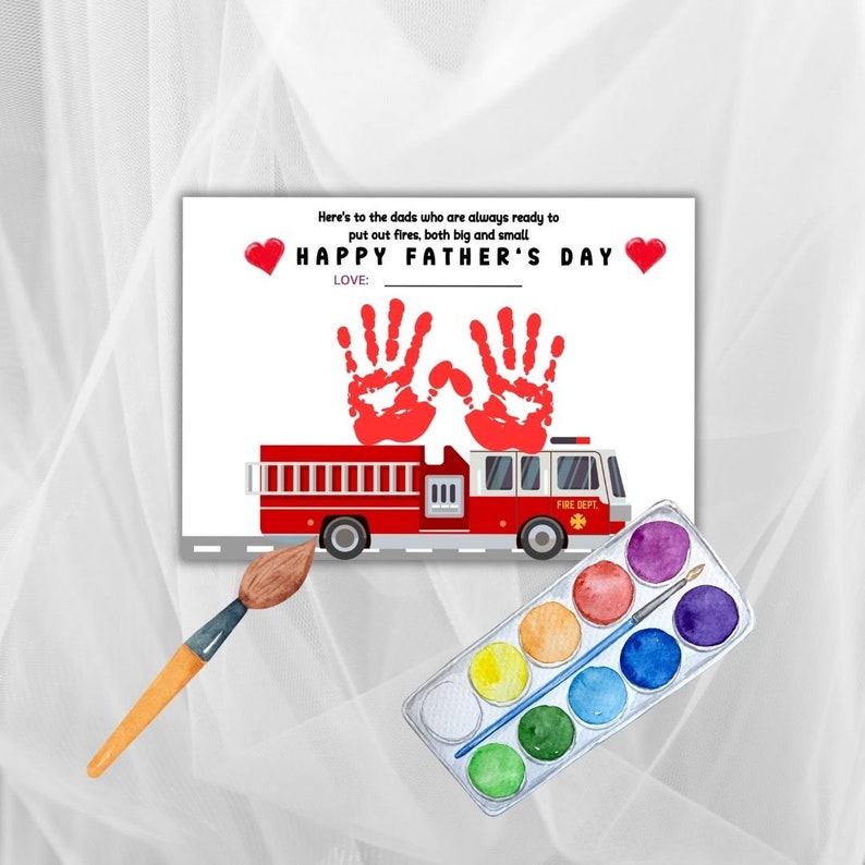Firetruck Handprint Art: Father's Day Keepsake (PDF) - Etsy