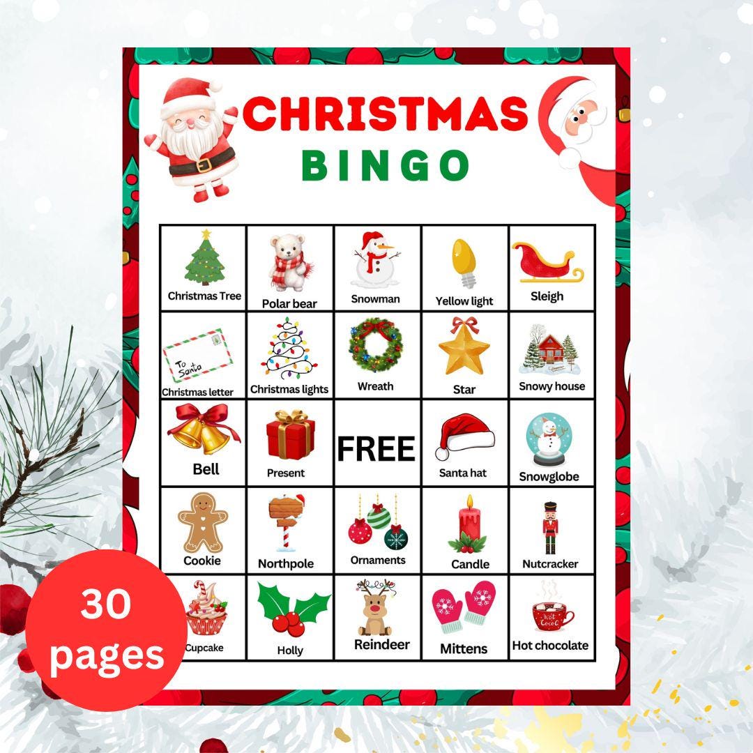 Christmas Bingo Game, 30 Unique Cards, Holiday Party Activity (digital ...