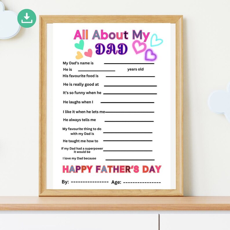 All About My Dad Printable Fill in Template,gift From Kids,fathers Day ...