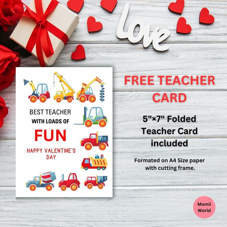 Construction Truck Valentine's Card for Kids,printable Trucks Card ...