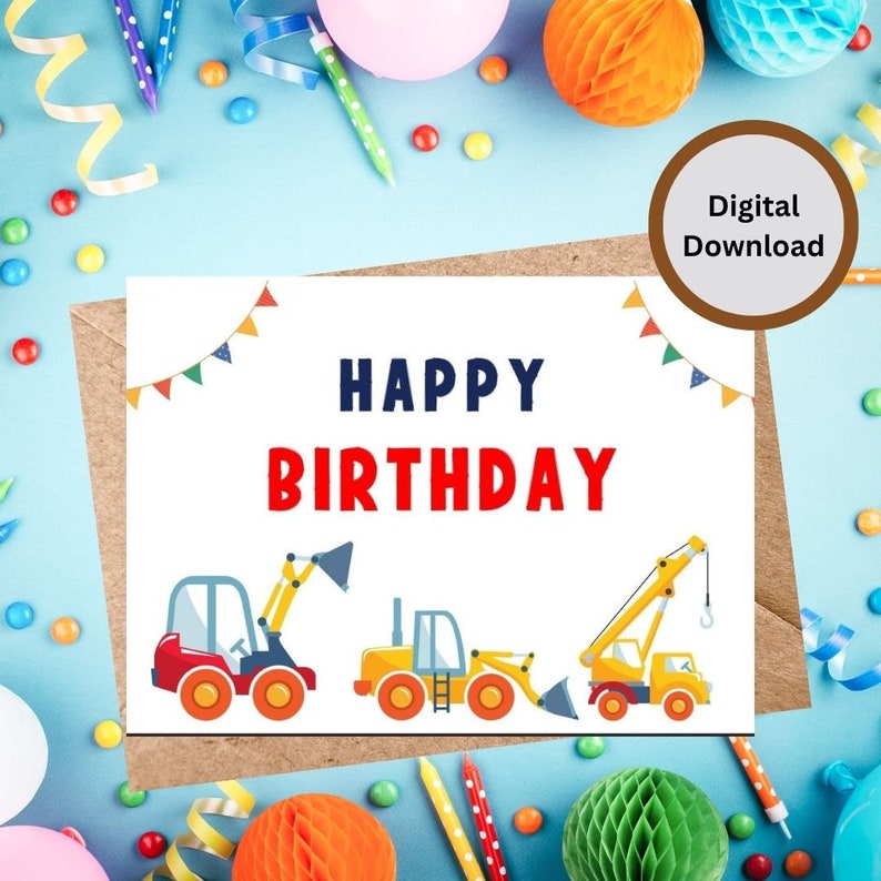Printable Construction Truck Birthday Card for Kids,dumper Truck ...