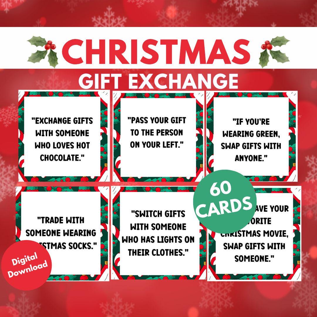 Christmas Gift Exchange Game Cards,60 Cards,christmas Party Game ...