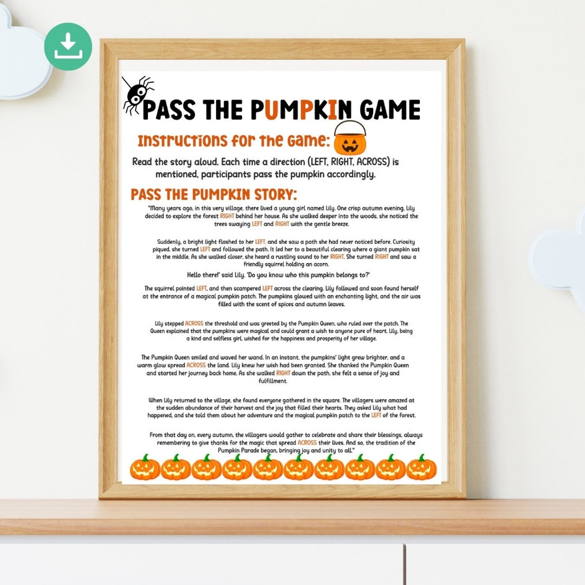 Pass the Pumpkin Game,halloween Printable Game,left,right,across Pass ...