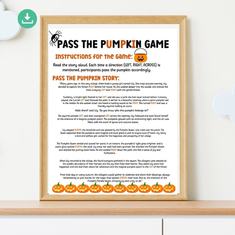 Pass the Pumpkin Game,halloween Printable Game,left,right,across Pass ...
